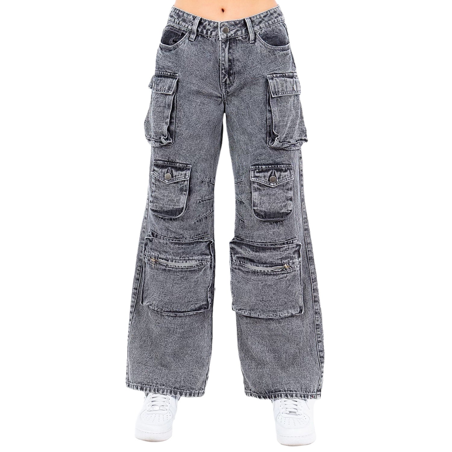 Acid Wash Denim Wide Leg Pocket Pants |The House of Stylez