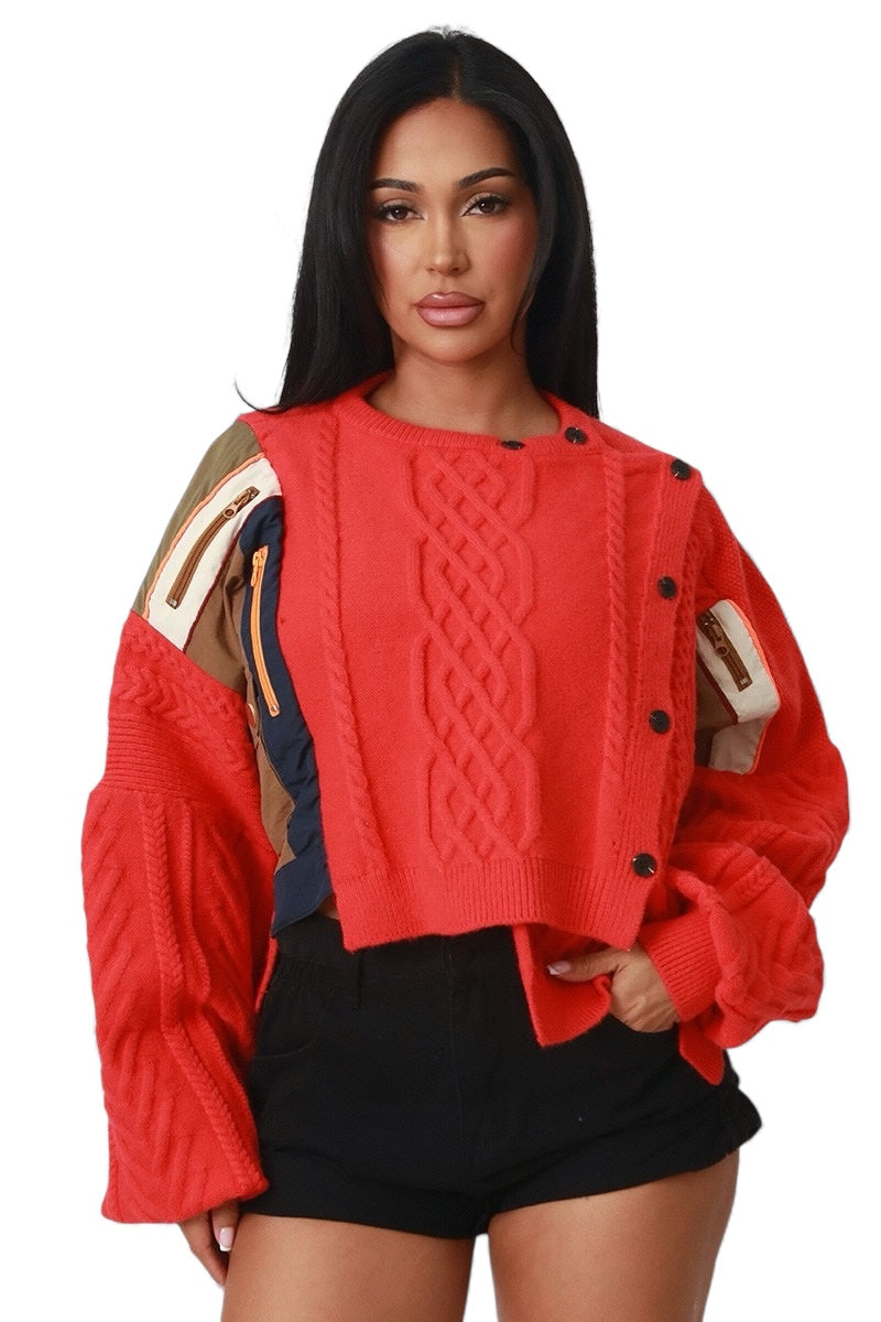 Asymmetric Patchwork Knit Button Sweater – The House of Stylez
