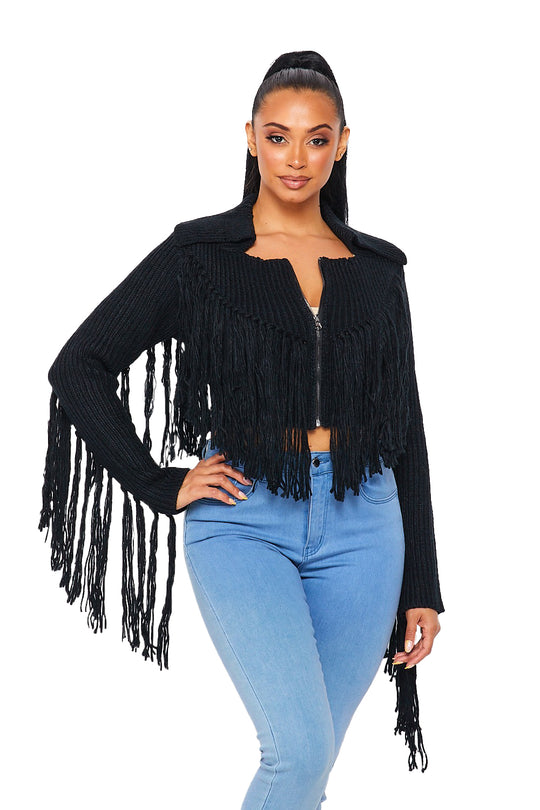 Fringe Zip Up Sweater – The House of Stylez