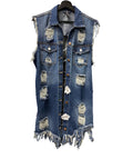 Long Distressed Denim Vest