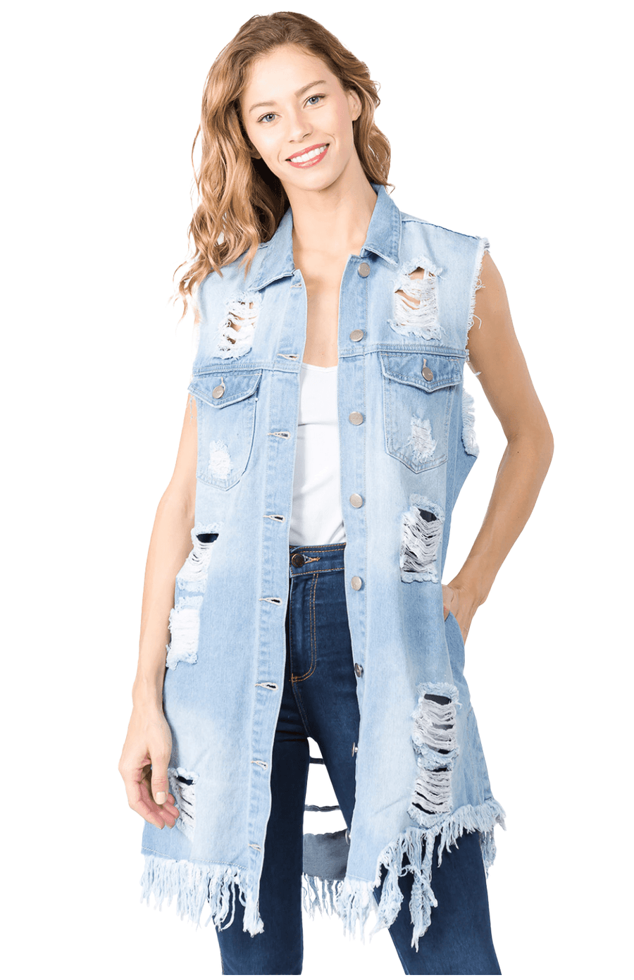 Long Distressed Denim Vest – The House of Stylez